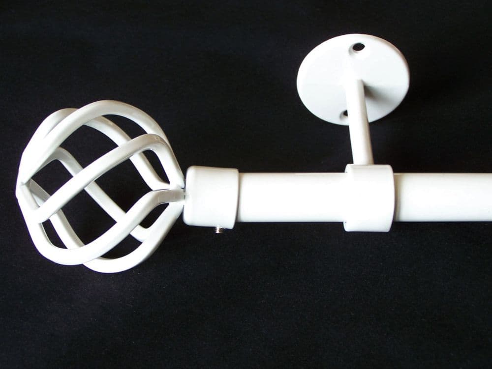 19mm Gloss White Ceiling Eyelet Curtain Pole Twisted Cage Finials