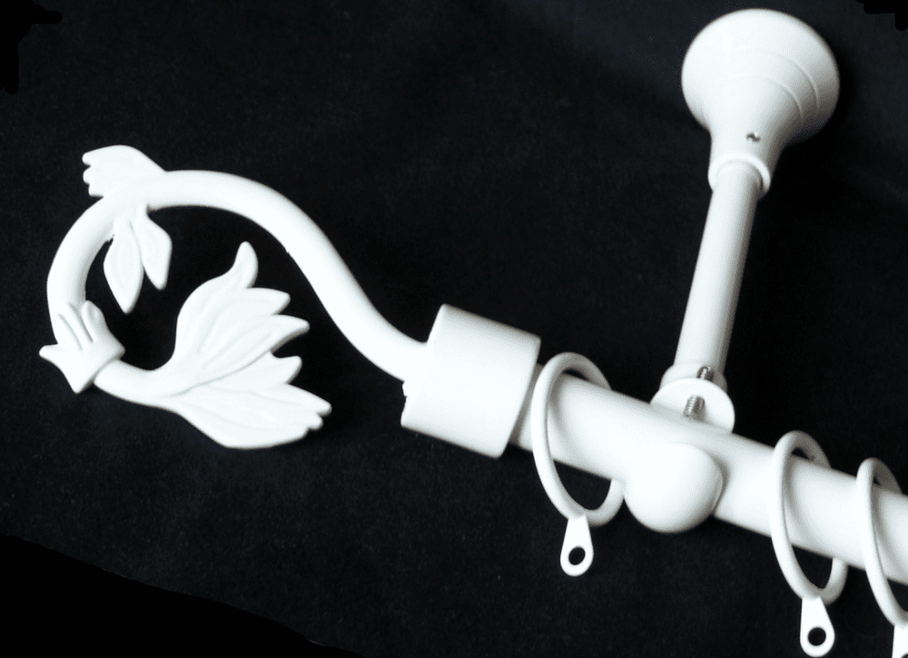 19mm Gloss White Designer Extra Deep Pole with Swirl Leaf Finials 1 8m 3 6m