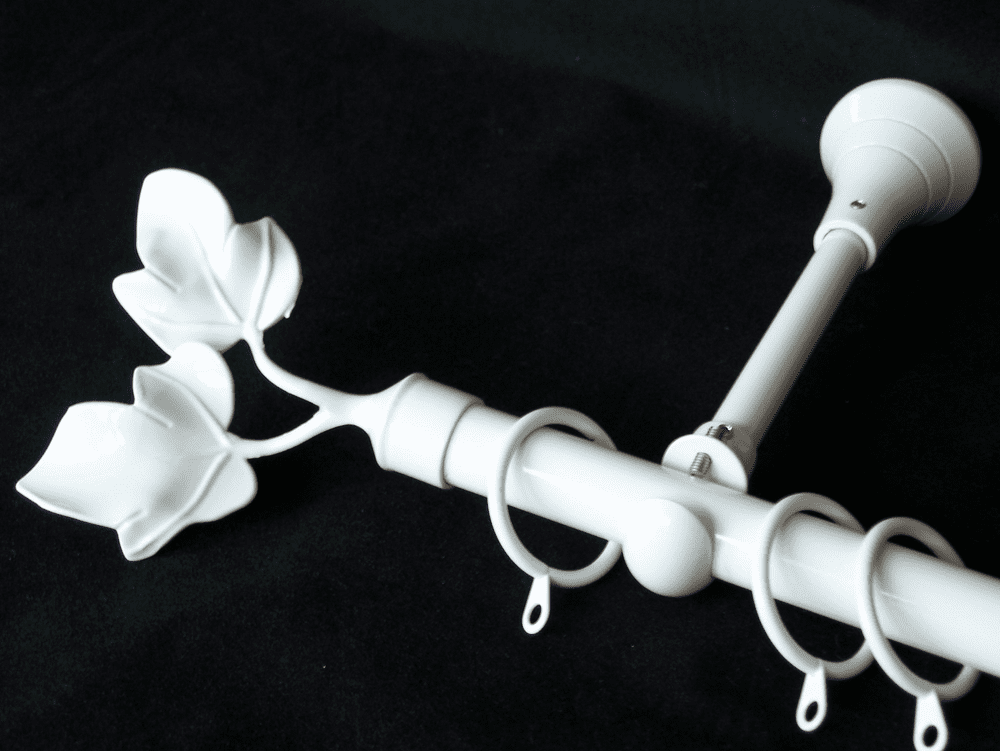 19mm Gloss White Designer Extra Deep Pole with Twin Leaf Finials 1 8m 3 6m