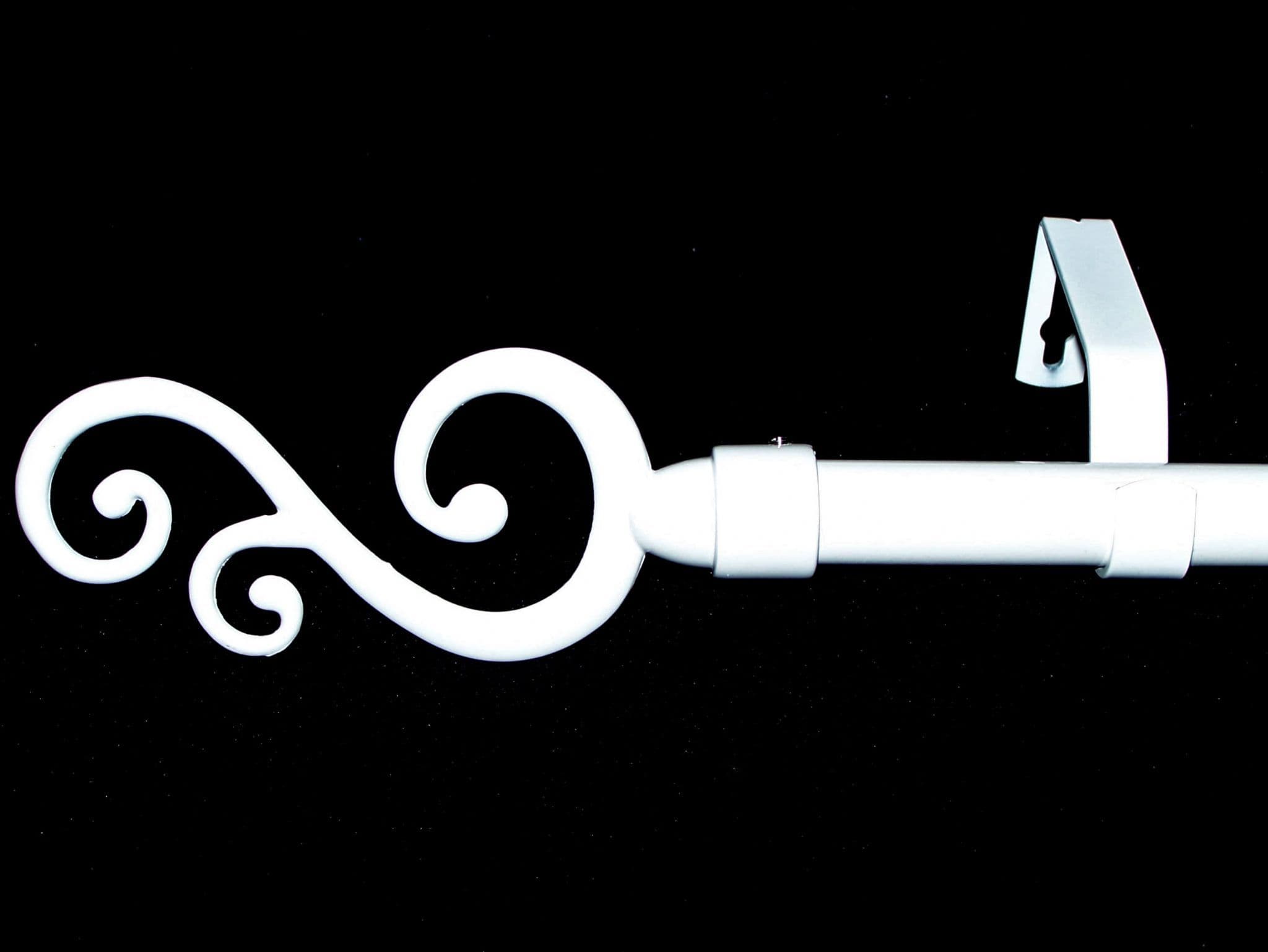 19mm Gloss White Eyelet Curtain Pole System Swirl Finials