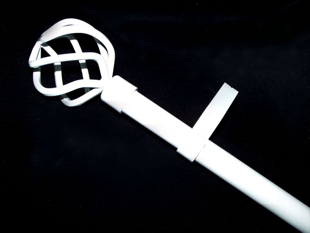 19mm Gloss White Eyelet Curtain Pole System Twisted Cage Finials