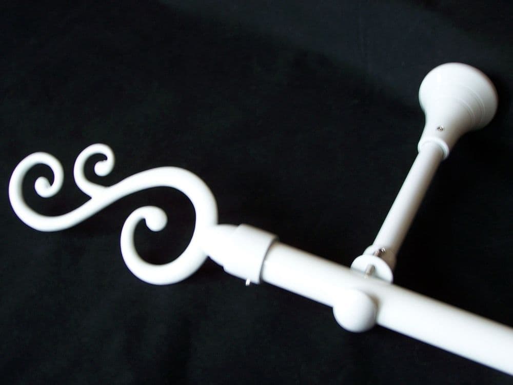 19mm Gloss White Eyelet Designer Extra Deep Pole Swirl Finials