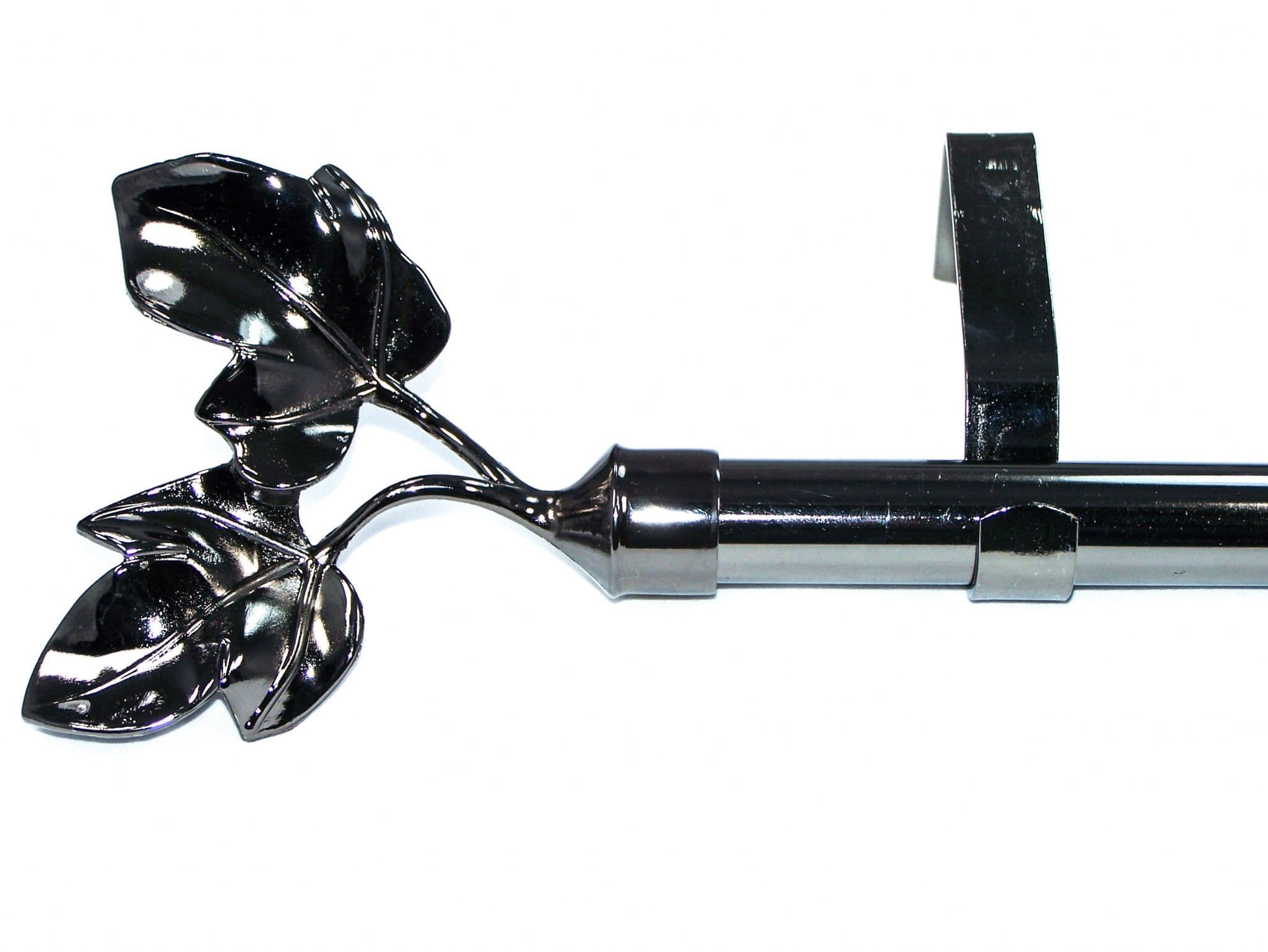 19mm Graphite Black Eyelet Curtain Pole System Leaf Finials