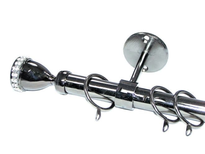 19mm Graphite Black Nickel Ceiling Curtain Pole Diamante Trophy Finials