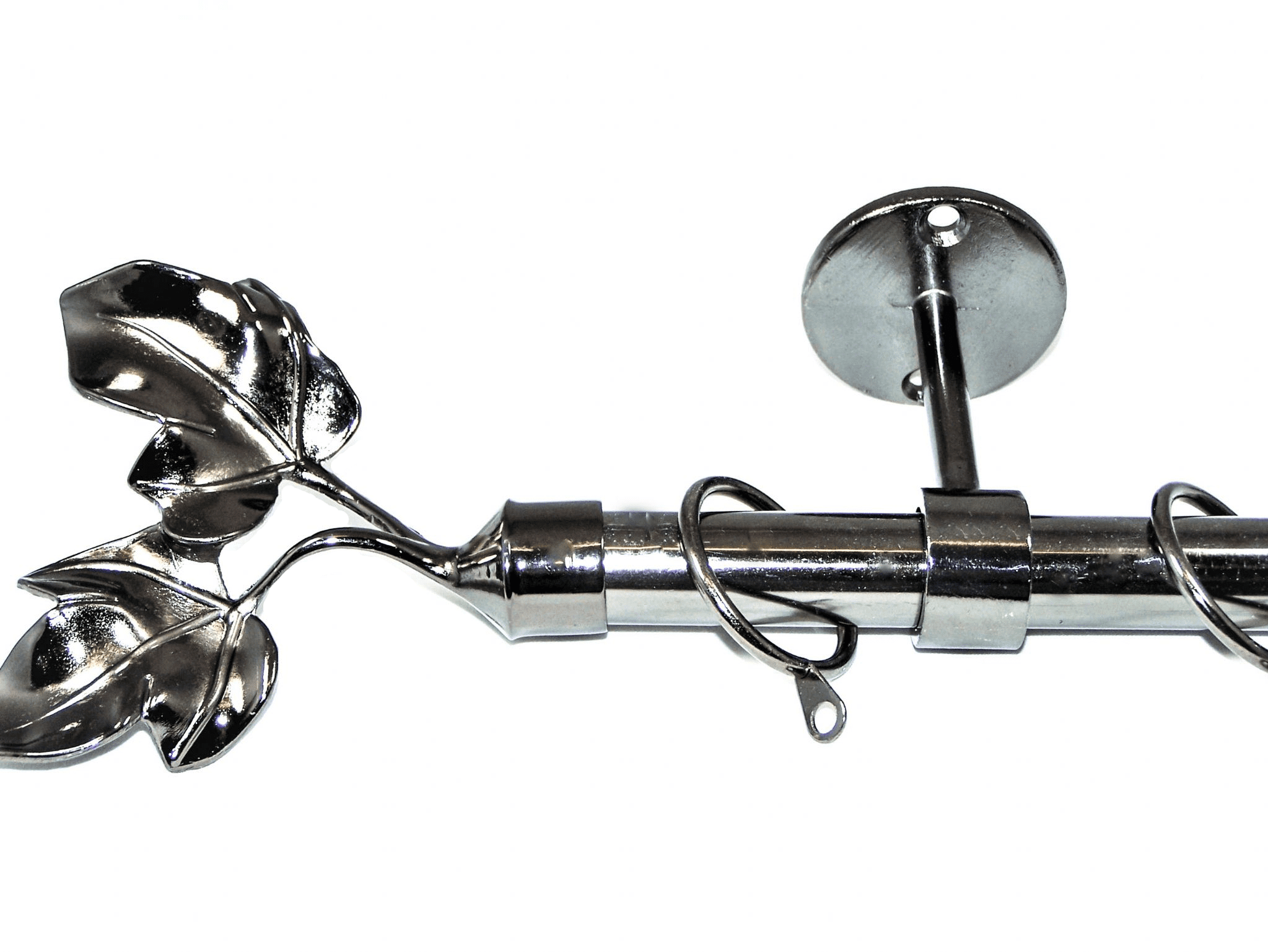 19mm Graphite Black Nickel Ceiling Curtain Pole Twin Leaf Finials