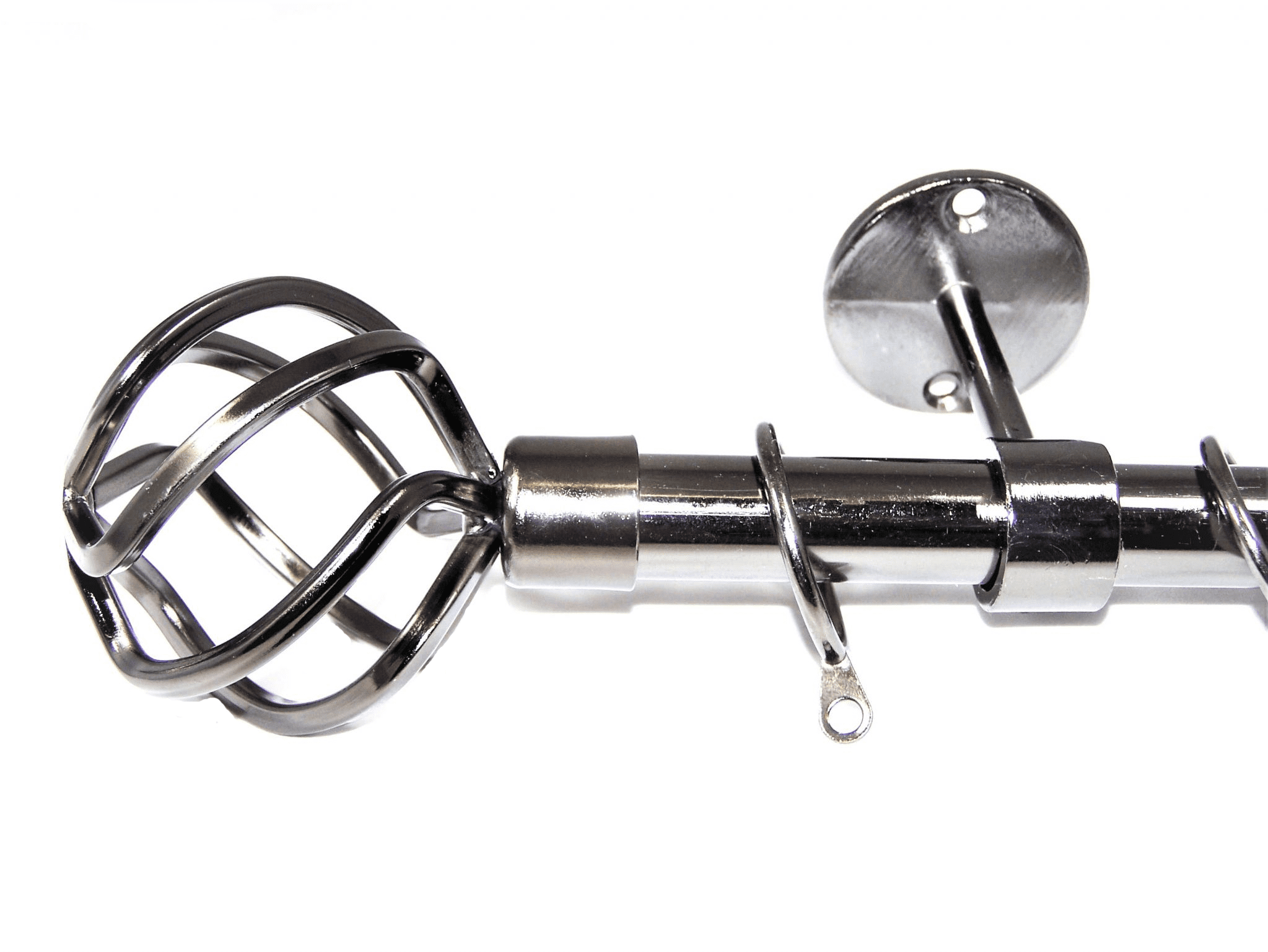 19mm Graphite Black Nickel Ceiling Curtain Pole Twisted Cage Finials