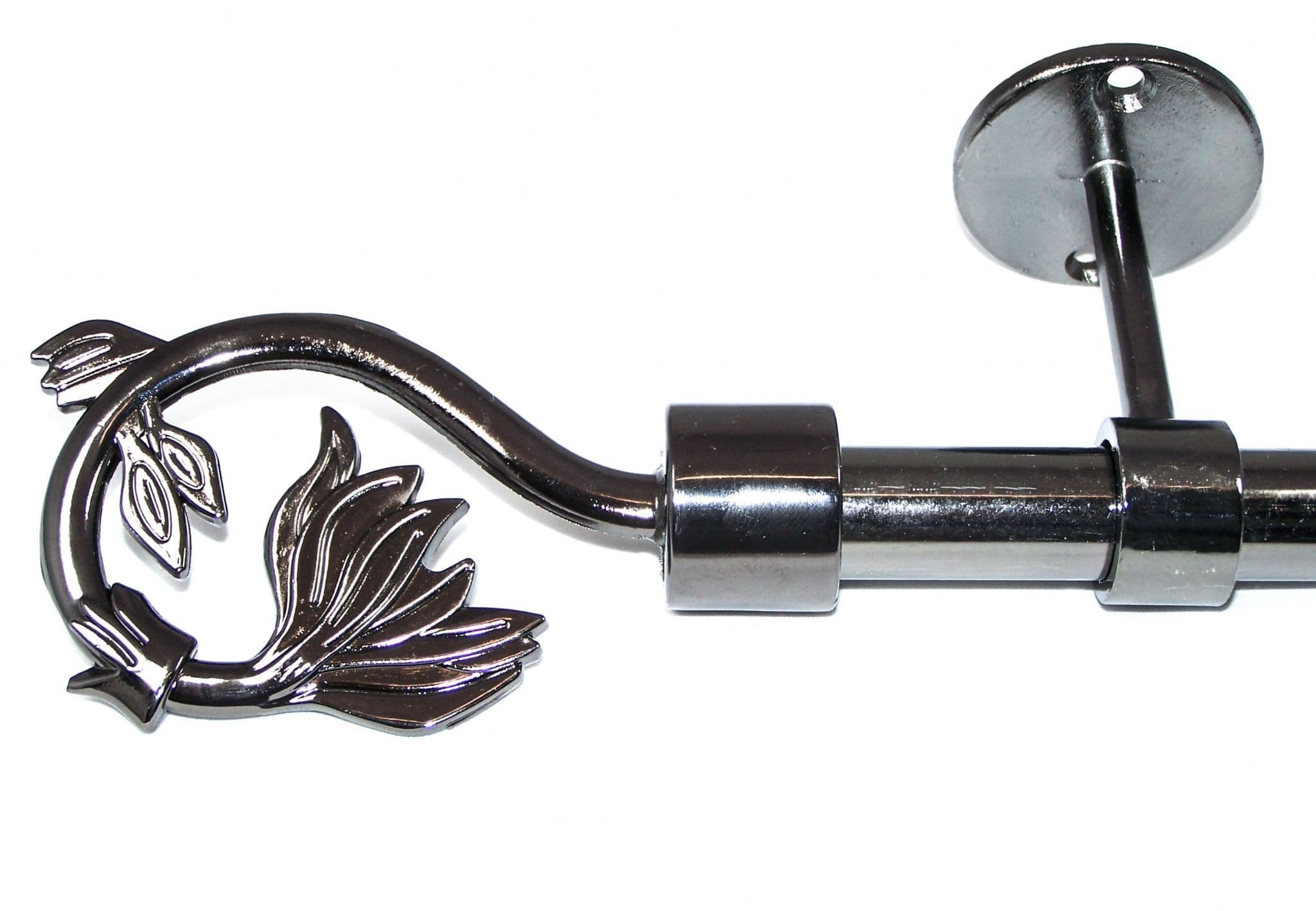 19mm Graphite Black Nickel Ceiling Eyelet Curtain Pole Swirl Leaf Finials