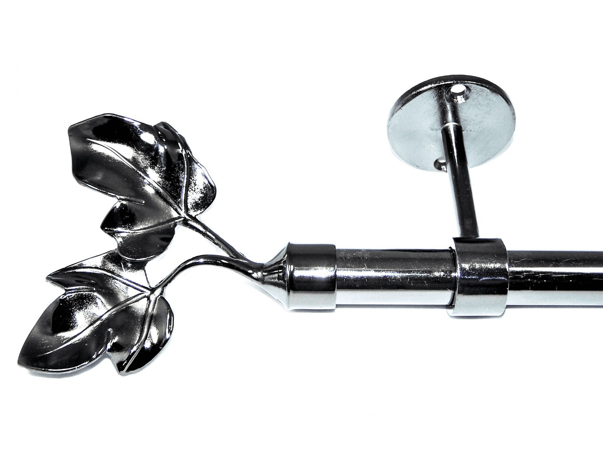 19mm Graphite Black Nickel Ceiling Eyelet Curtain Pole Twin Leaf Finials