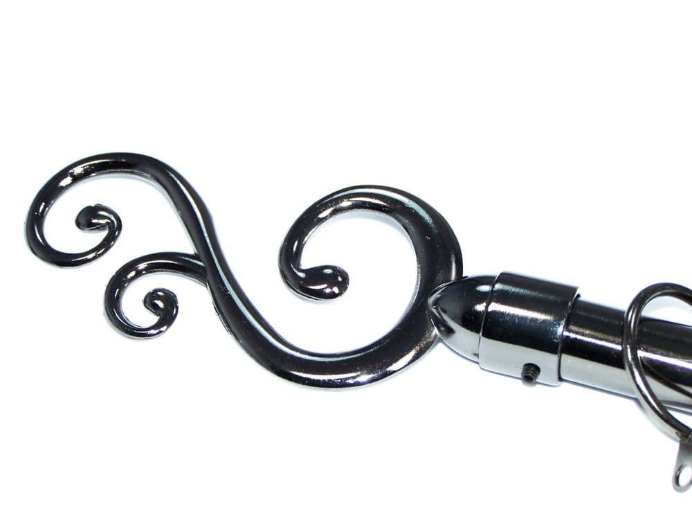 19mm Graphite Black Nickel Curtain Pole Swirl Finials