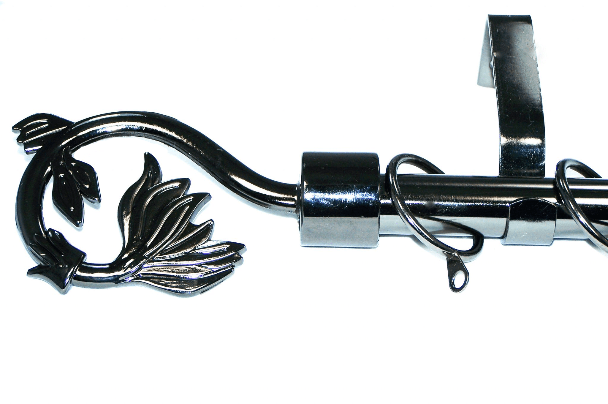 19mm Graphite Black Nickel Curtain Pole Swirl Leaf Finials