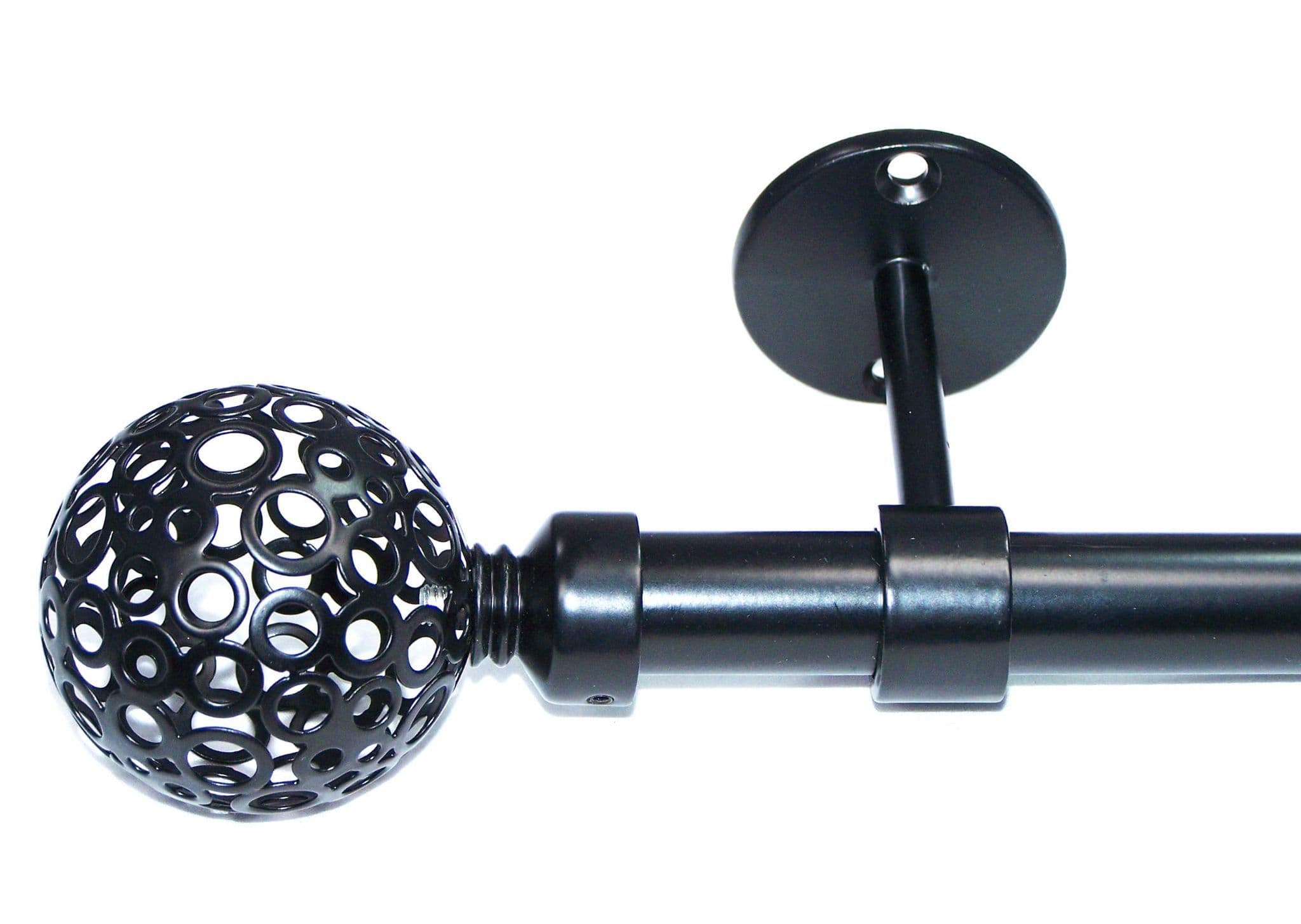 19mm Matt Black Ceiling Eyelet Curtain Pole Circle Ball Finials
