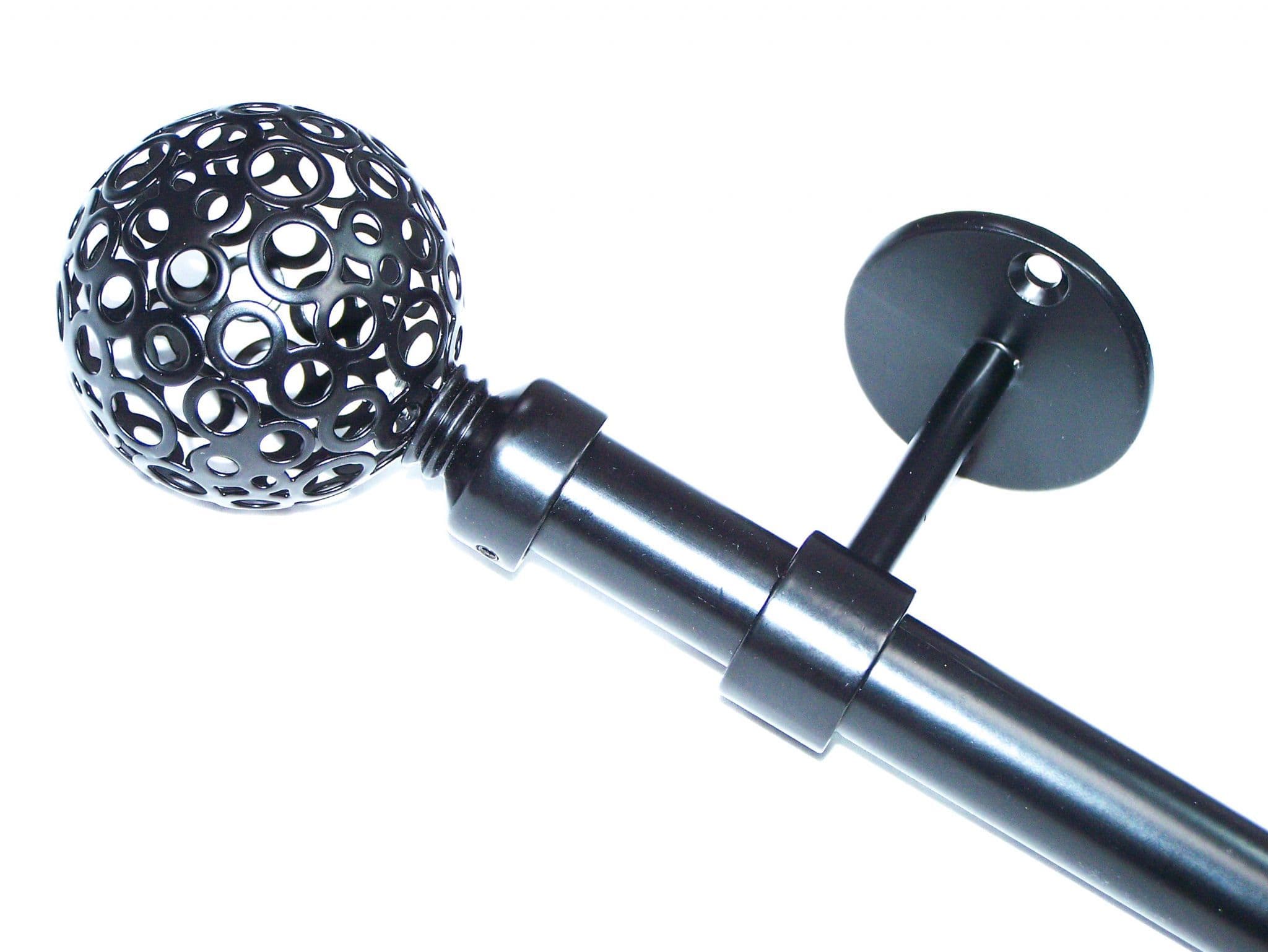 19mm Matt Black Ceiling Eyelet Curtain Pole Circle Ball Finials