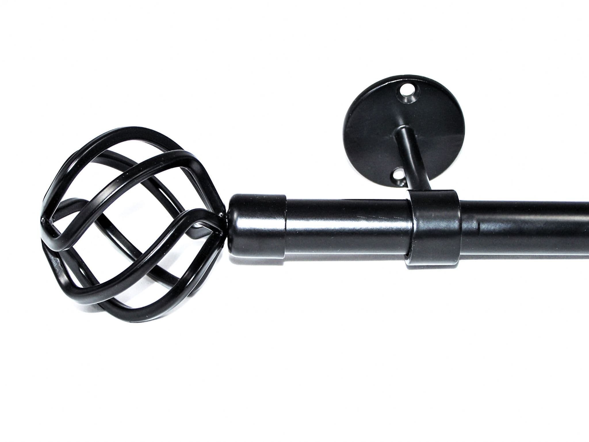 19mm Matt Black Ceiling Eyelet Curtain Pole Twisted Cage Finials
