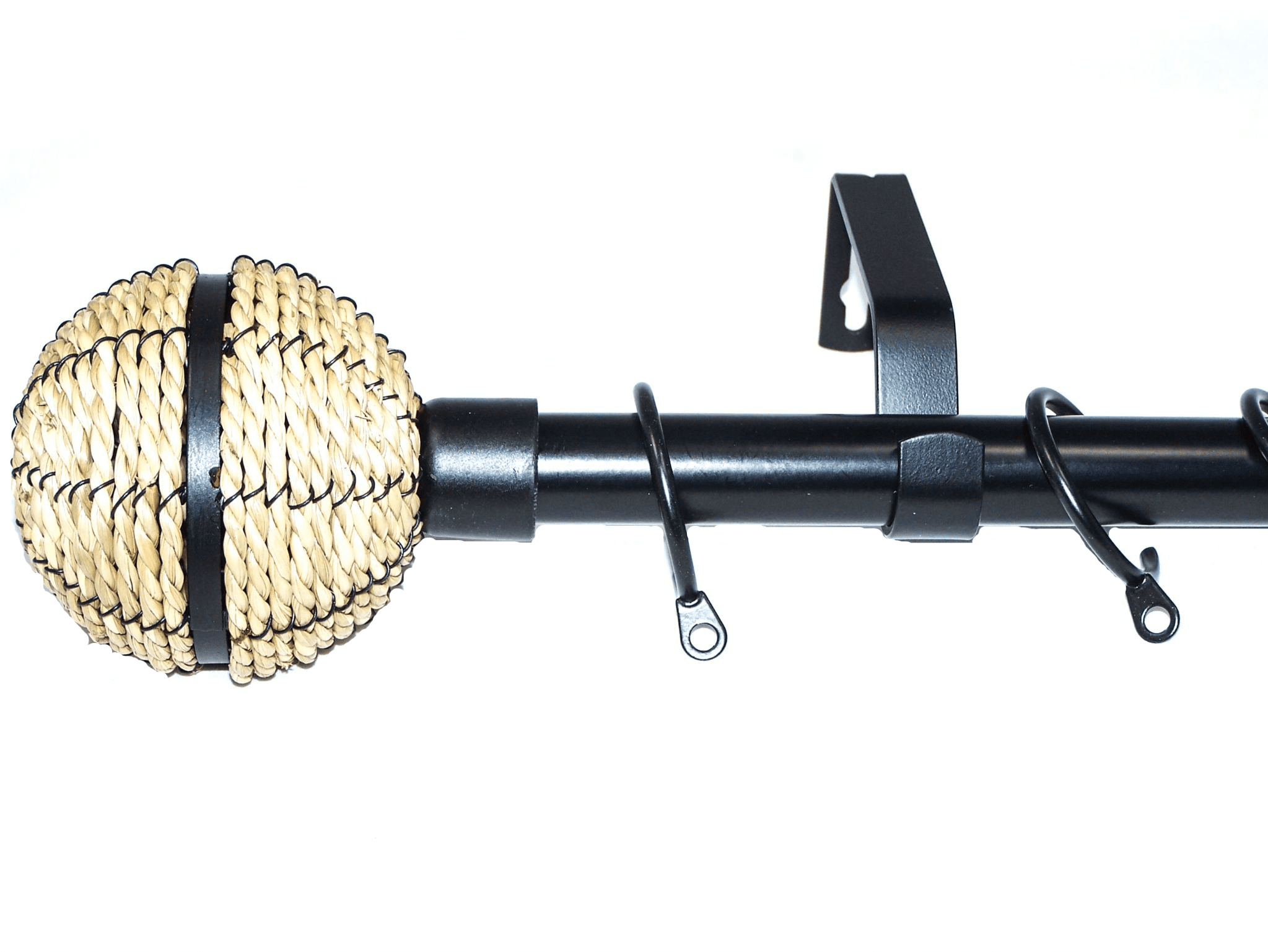 19mm Matt Black Curtain Pole Rope Ball Finials