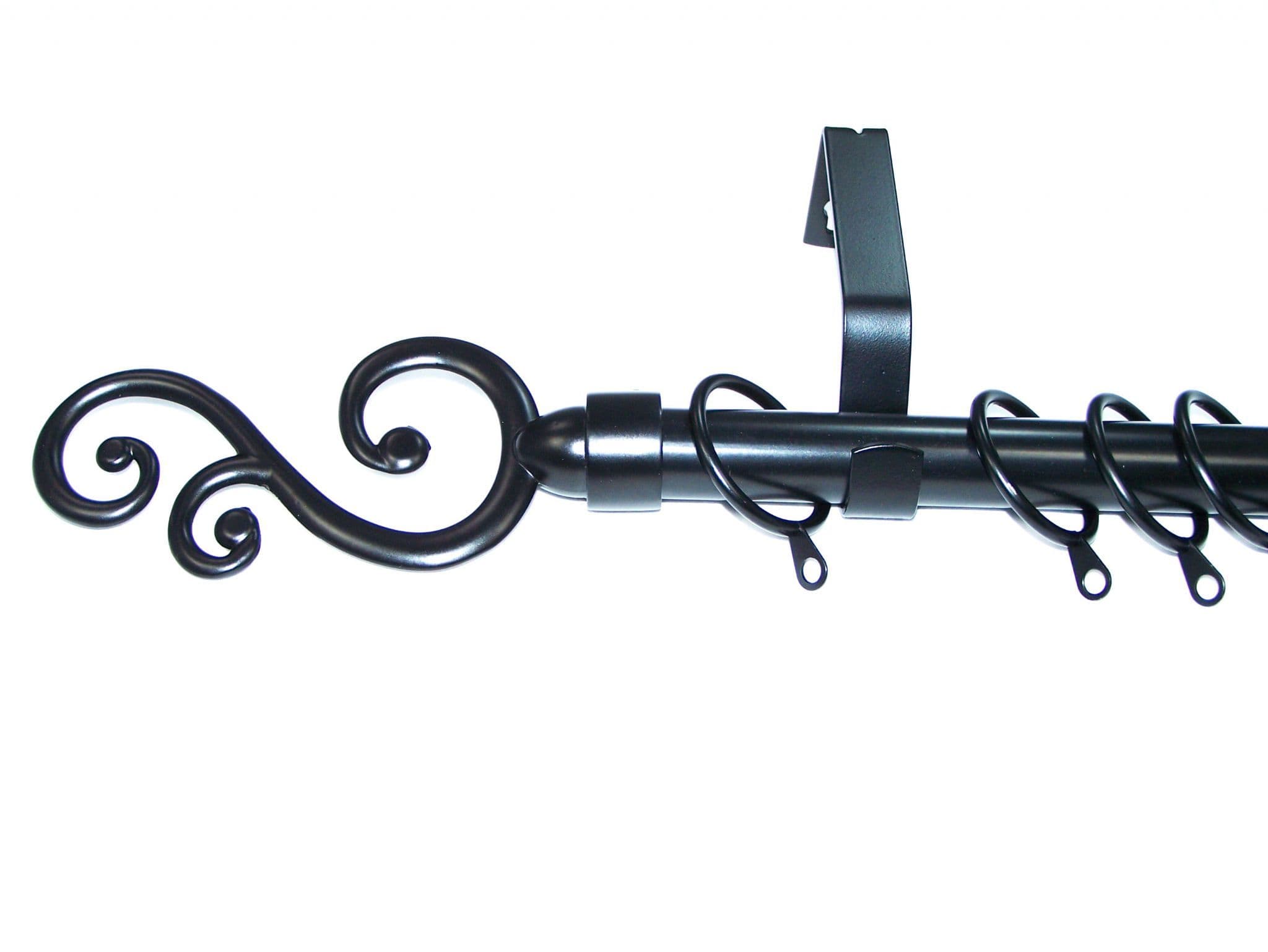 19mm Matt Black Curtain Pole Swirl Finials