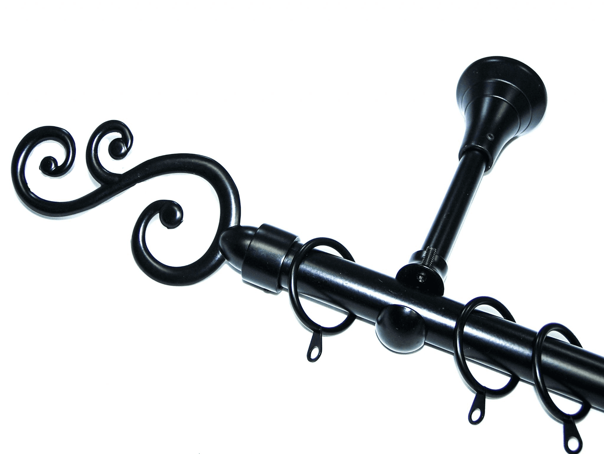 19mm Matt Black Designer Extra Deep Pole Swirl Finials