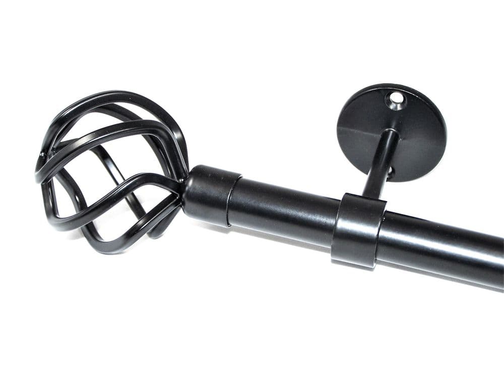 19mm Matt Black Eyelet Ceiling Bay Window System Twisted Cage Finials 2 ...