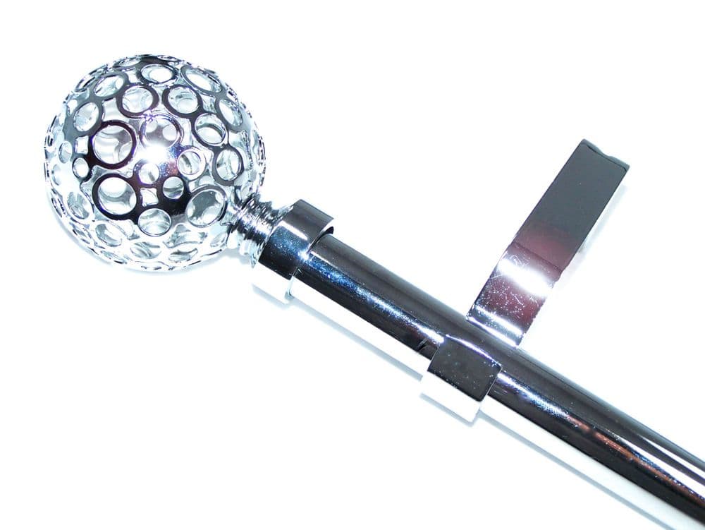 19mm Polished Chrome Eyelet Curtain Pole Circle Ball Finials