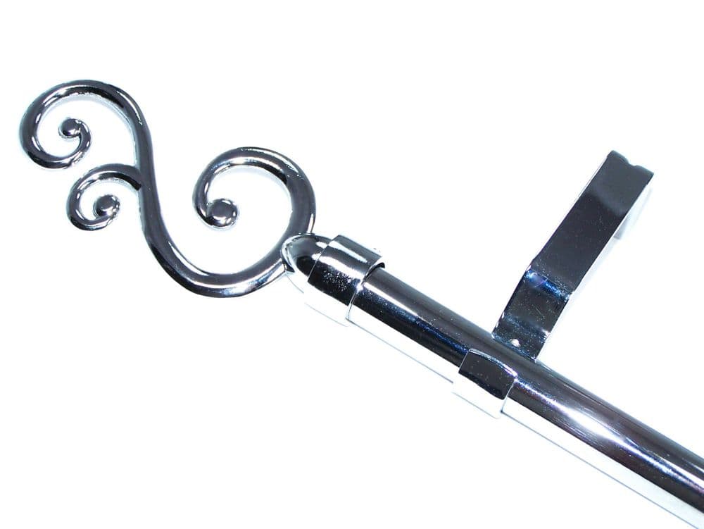 19mm Polished Chrome Eyelet Curtain Pole Swirl Finials