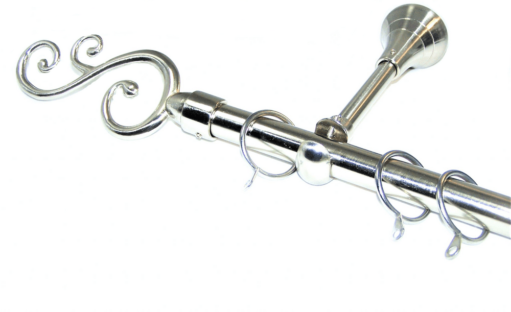 19mm Stainless Steel Designer Extra Deep Pole with Swirl Finials 1 2m 1 ...