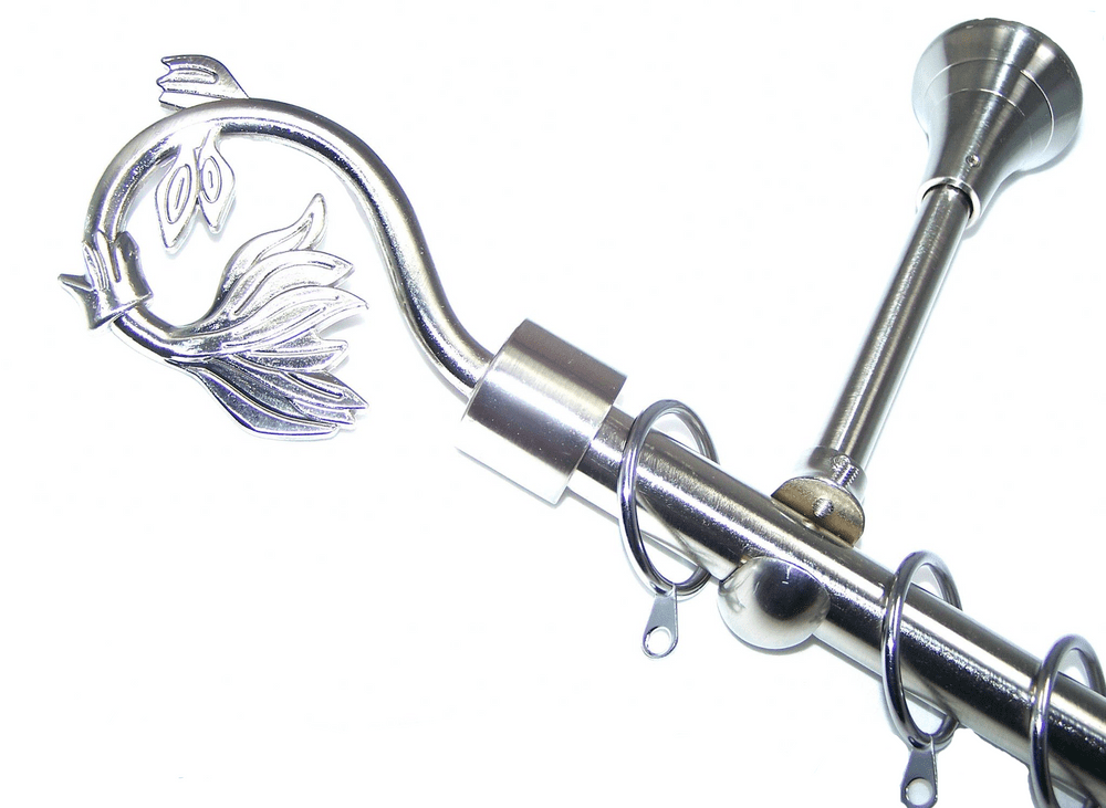 19mm Stainless Steel Designer Extra Deep Pole with Swirl Leaf Finials 1 ...