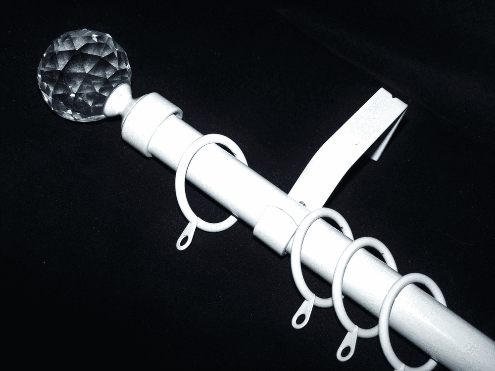 19mm White Curtain Pole Crystal Ball Finials