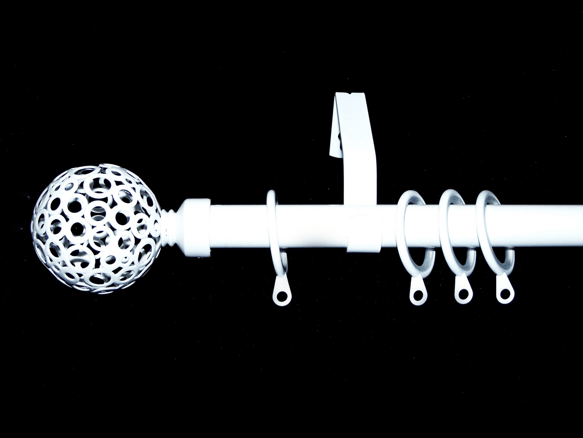 19mm White Curtain Pole Glider Rings Circle Ball Finials