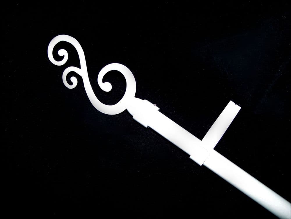 19mm White Extendable Eyelet Curtain Pole System Swirl Finials 1 2m - 2 1m