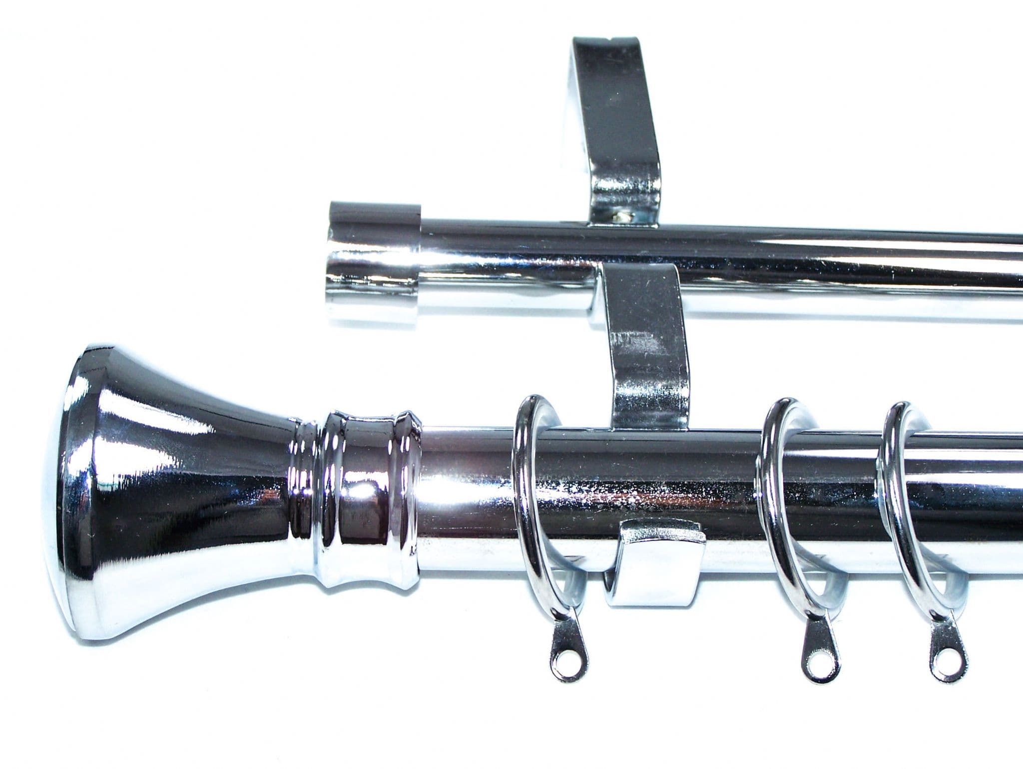 28/19mm Double Chrome Curtain Pole Glider Rings Hammerhead Finials