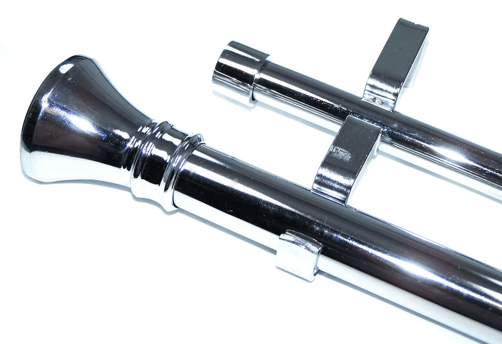 28/19mm Double Chrome Extendable Eyelet Pole Hammerhead Finials 1 2m - 2 1m