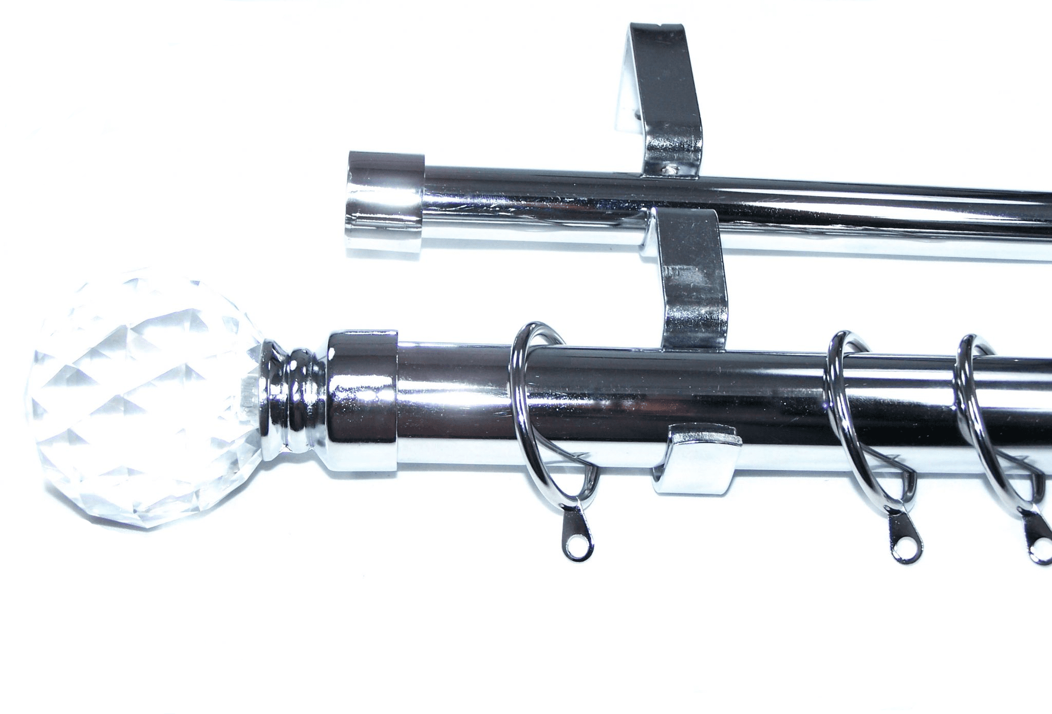28/19mm Double Layer Chrome Curtain Pole Crystal Ball Finials