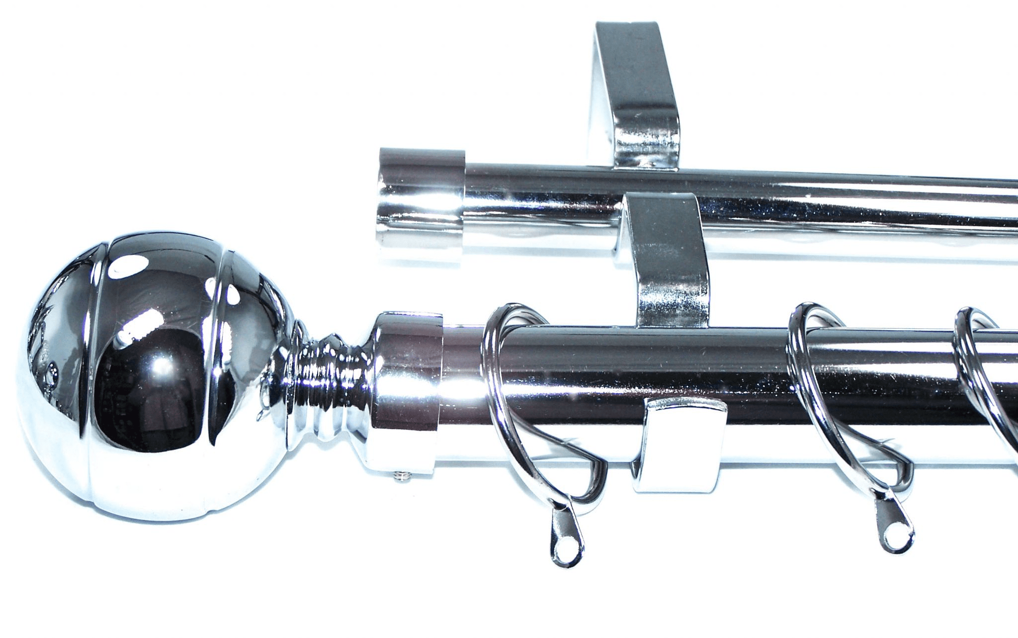 28/19mm Double Layer Chrome Curtain Pole Ribbed Ball Finials