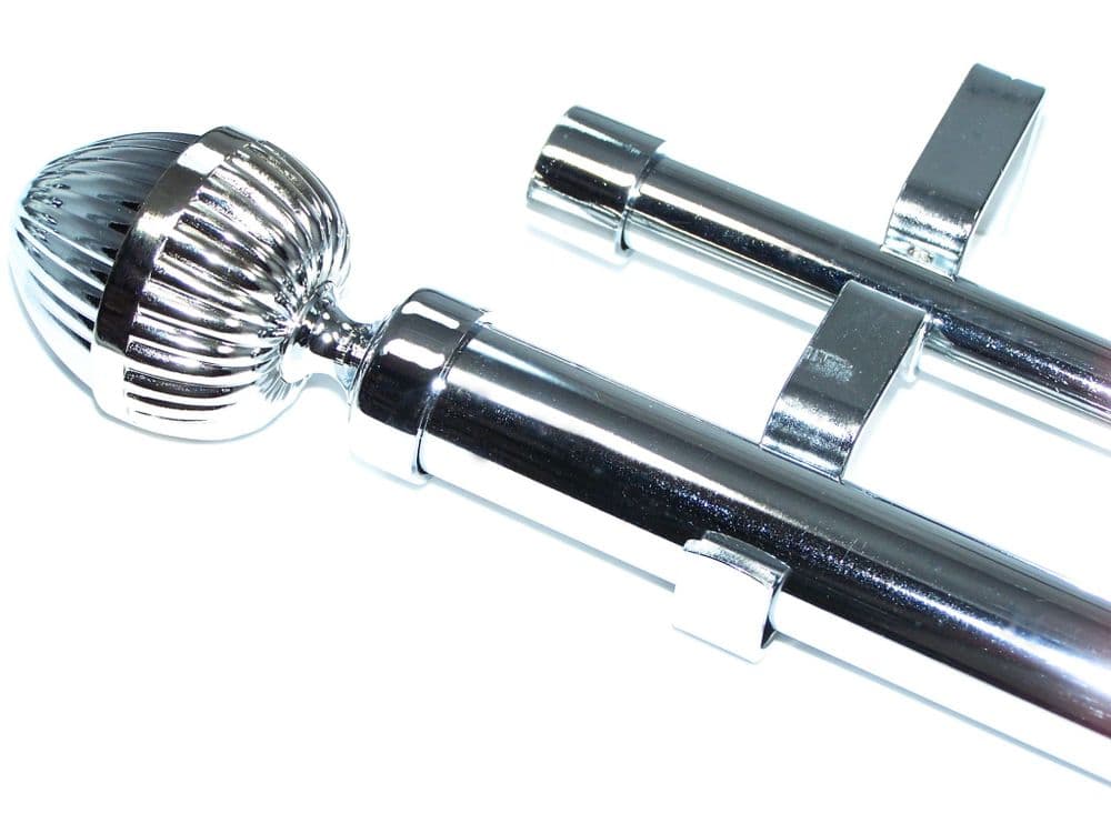 28/19mm Double Layer Eyelet Chrome Curtain Pole Acorn Finials