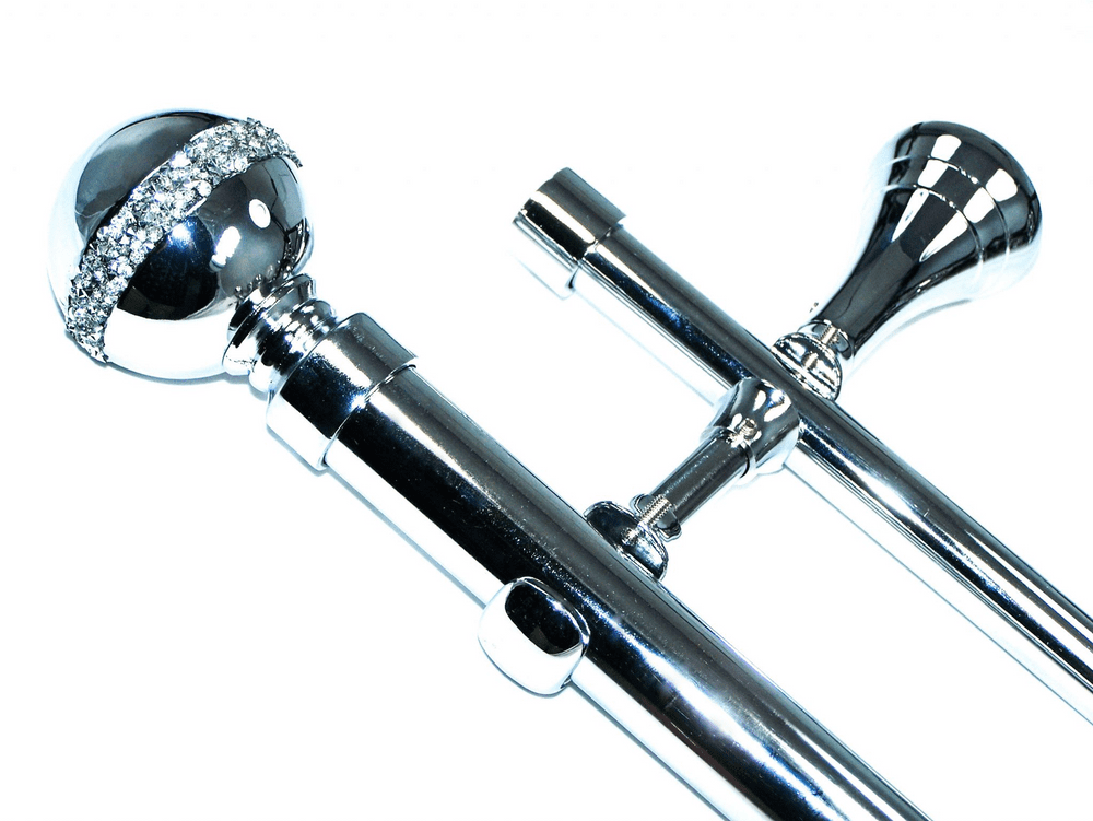28/19mm Double Layer Eyelet Designer Chrome Pole Diamante Ball Finials