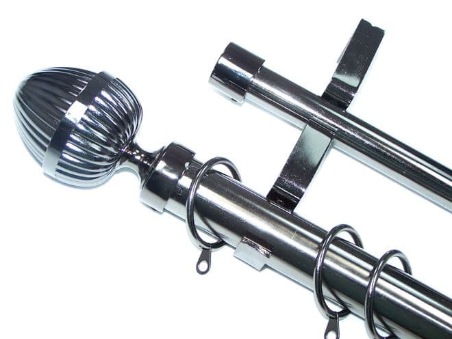 28/19mm Double Layer Graphite Black Nickel Curtain Pole Acorn Finials
