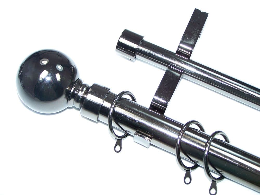 28/19mm Double Layer Graphite Black Nickel Curtain Pole Ribbed Ball Finials