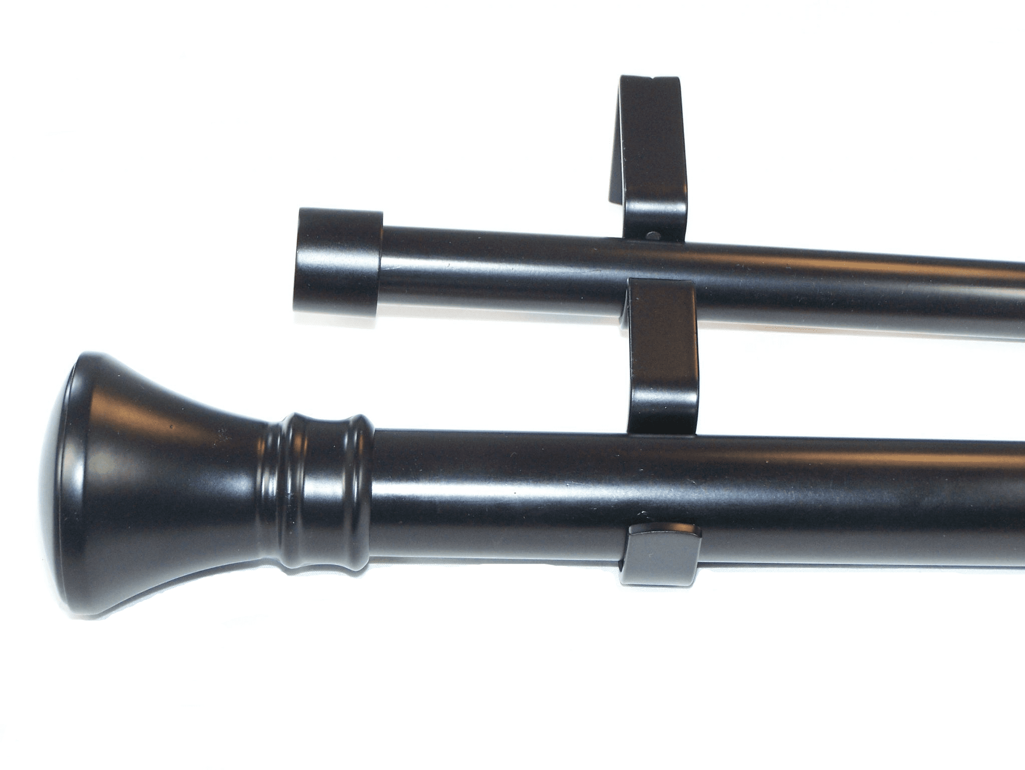 28/19mm Double Layer Matt Black Eyelet Curtain Pole Hammerhead Finials