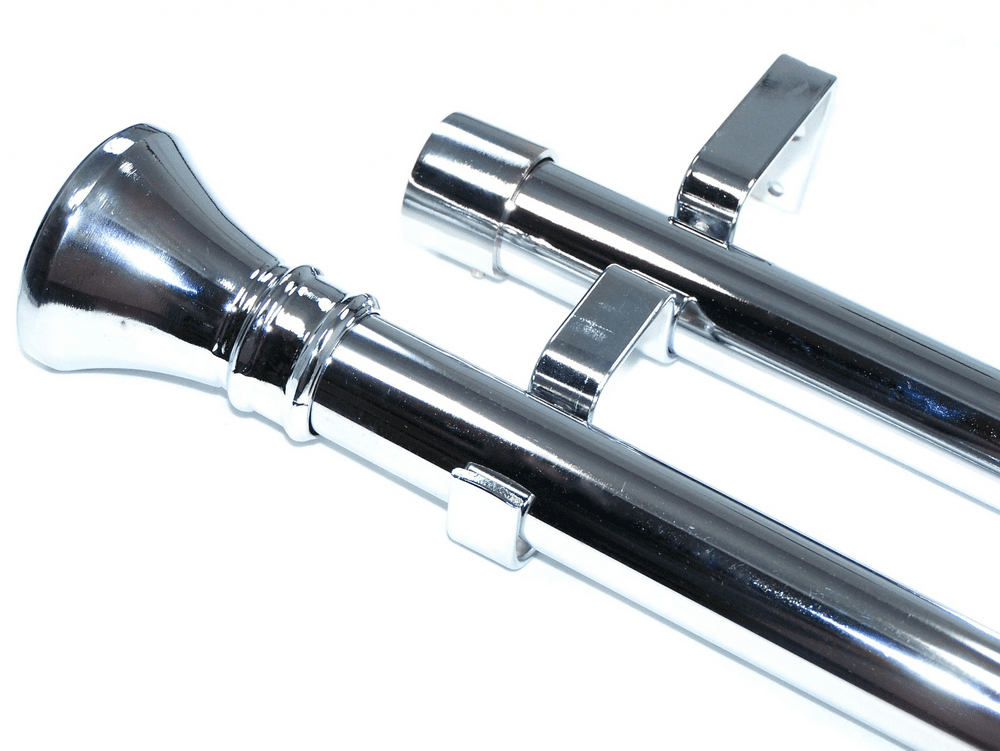 28/28mm Double Chrome Extendable Eyelet Pole Hammerhead Finials 1 2m - 2 1m