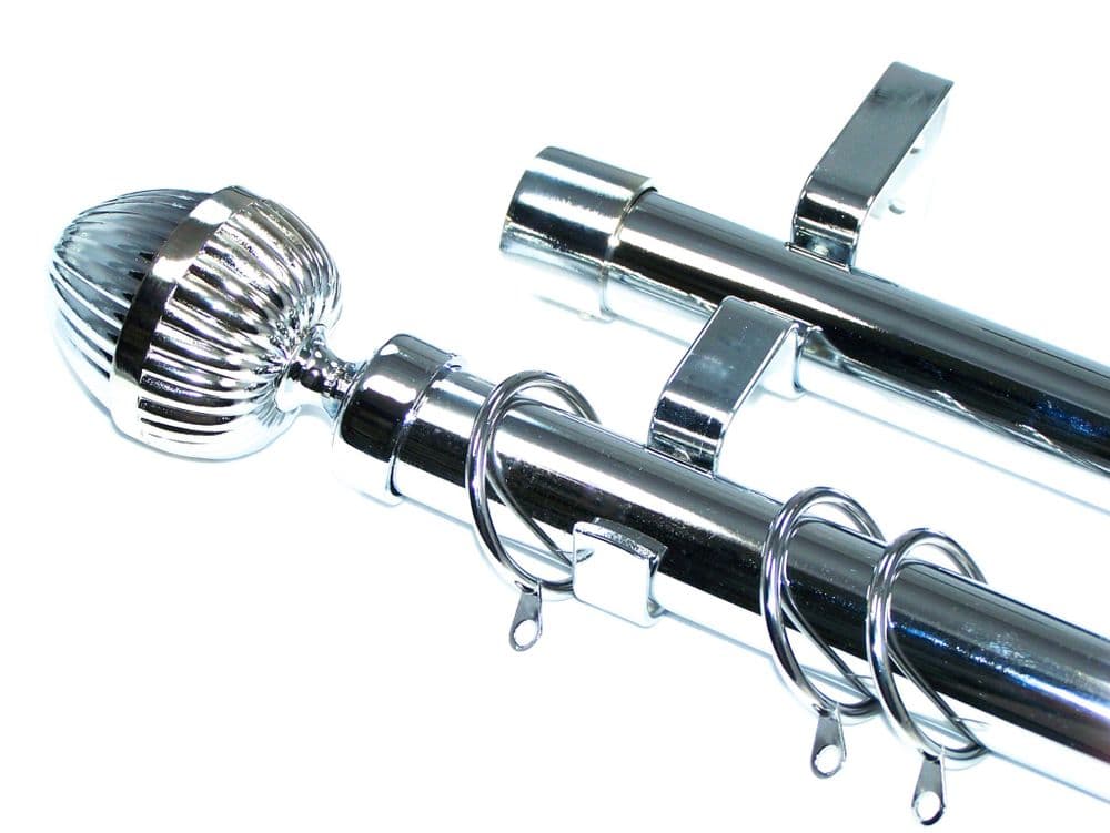 28/28mm Double Layer Chrome Curtain Pole Acorn Finials