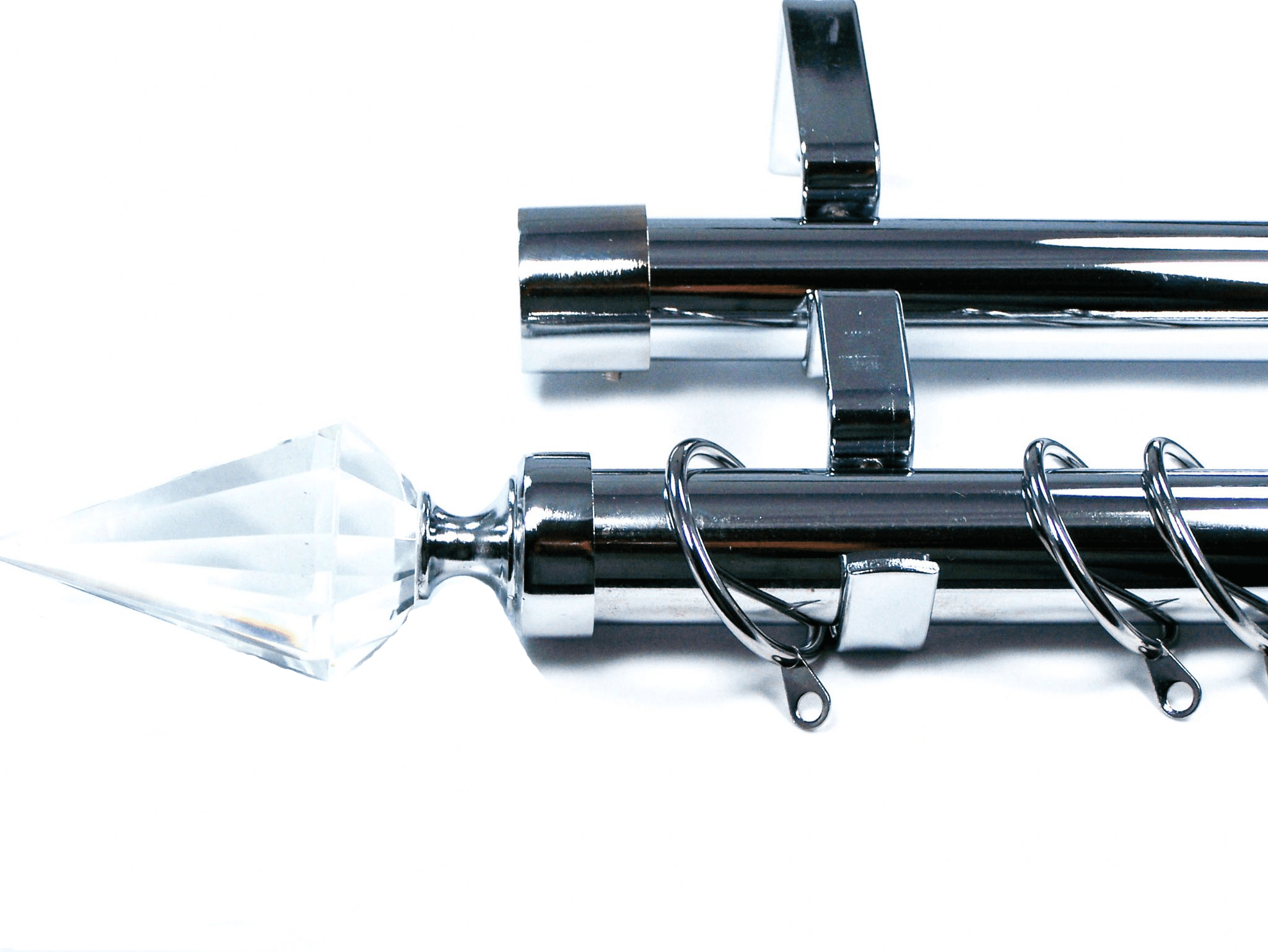 28/28mm Double Layer Chrome Curtain Pole Crystal Spear Finials