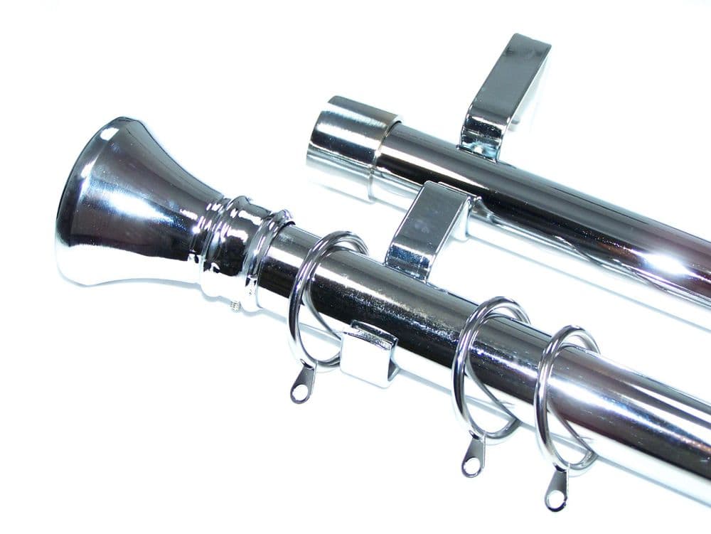 28/28mm Double Layer Chrome Curtain Pole Hammerhead Finials