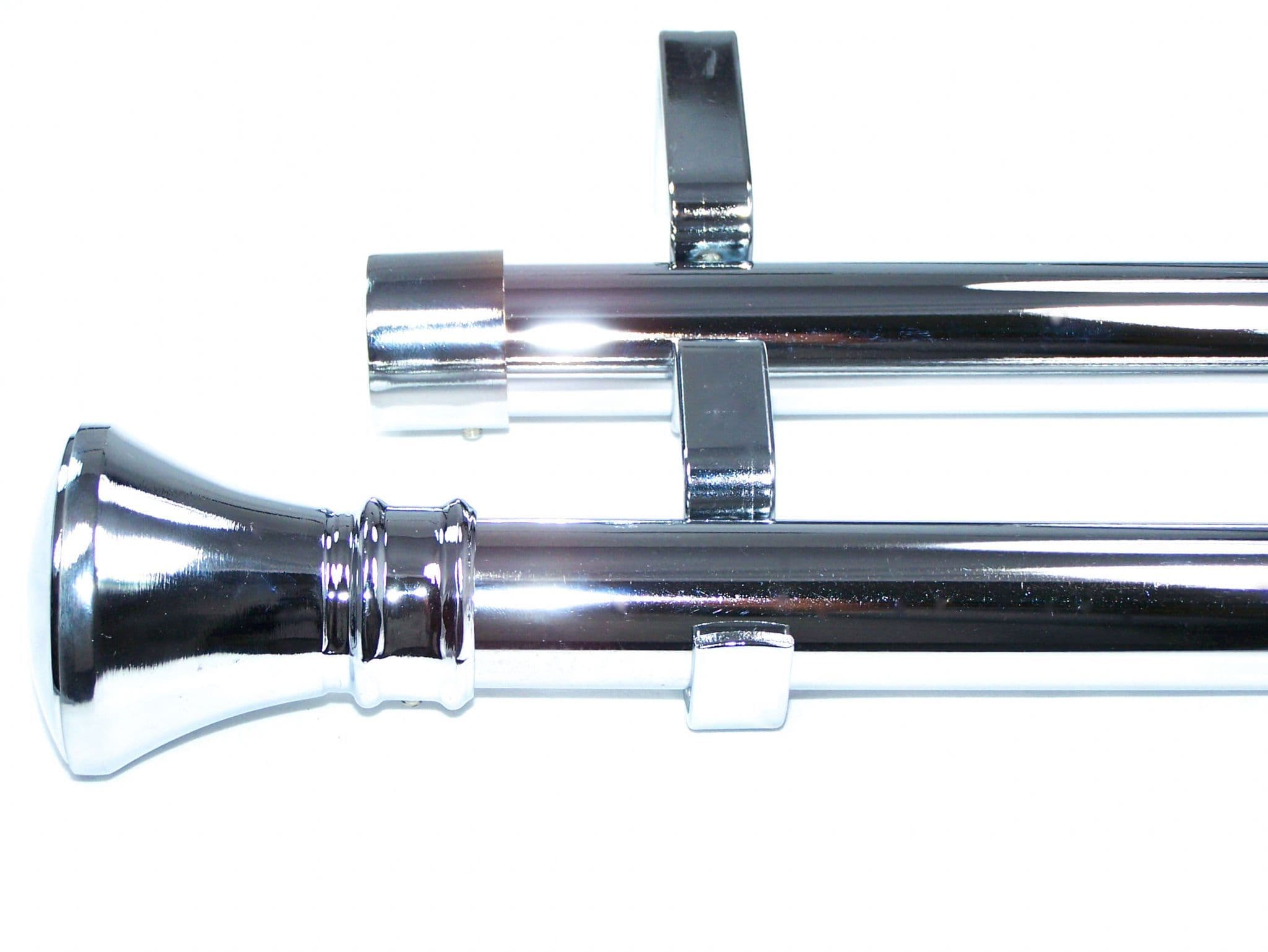 28/28mm Double Layer Chrome Eyelet Curtain Pole Hammerhead Finials