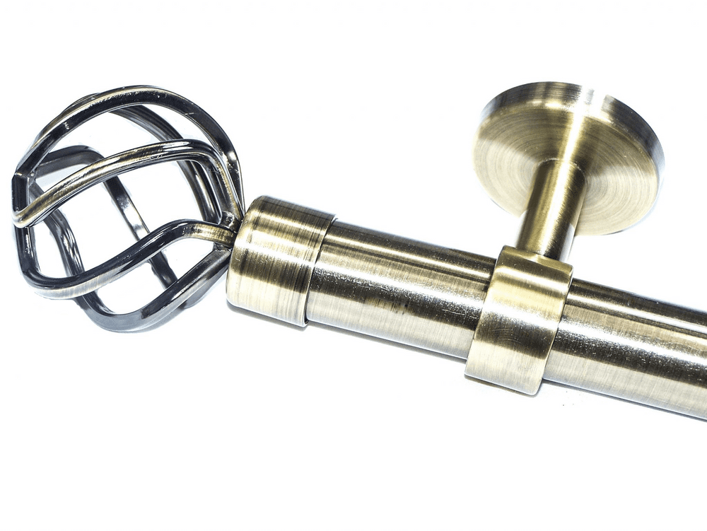 28mm Antique Brass Ceiling Eyelet Pole Twisted Cage Finials 1 8m / 3 6m