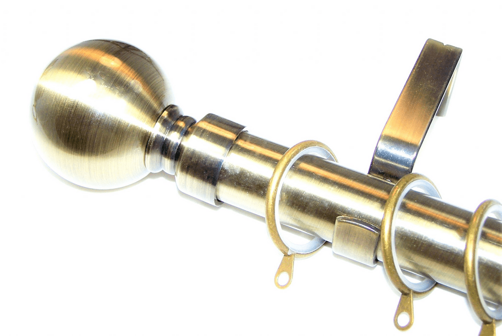 28mm Antique Brass Curtain Pole Glider Rings Ball Finials