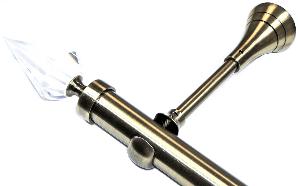 28mm Antique Brass Eyelet Designer Extra Deep Pole Crystal Spear Finials