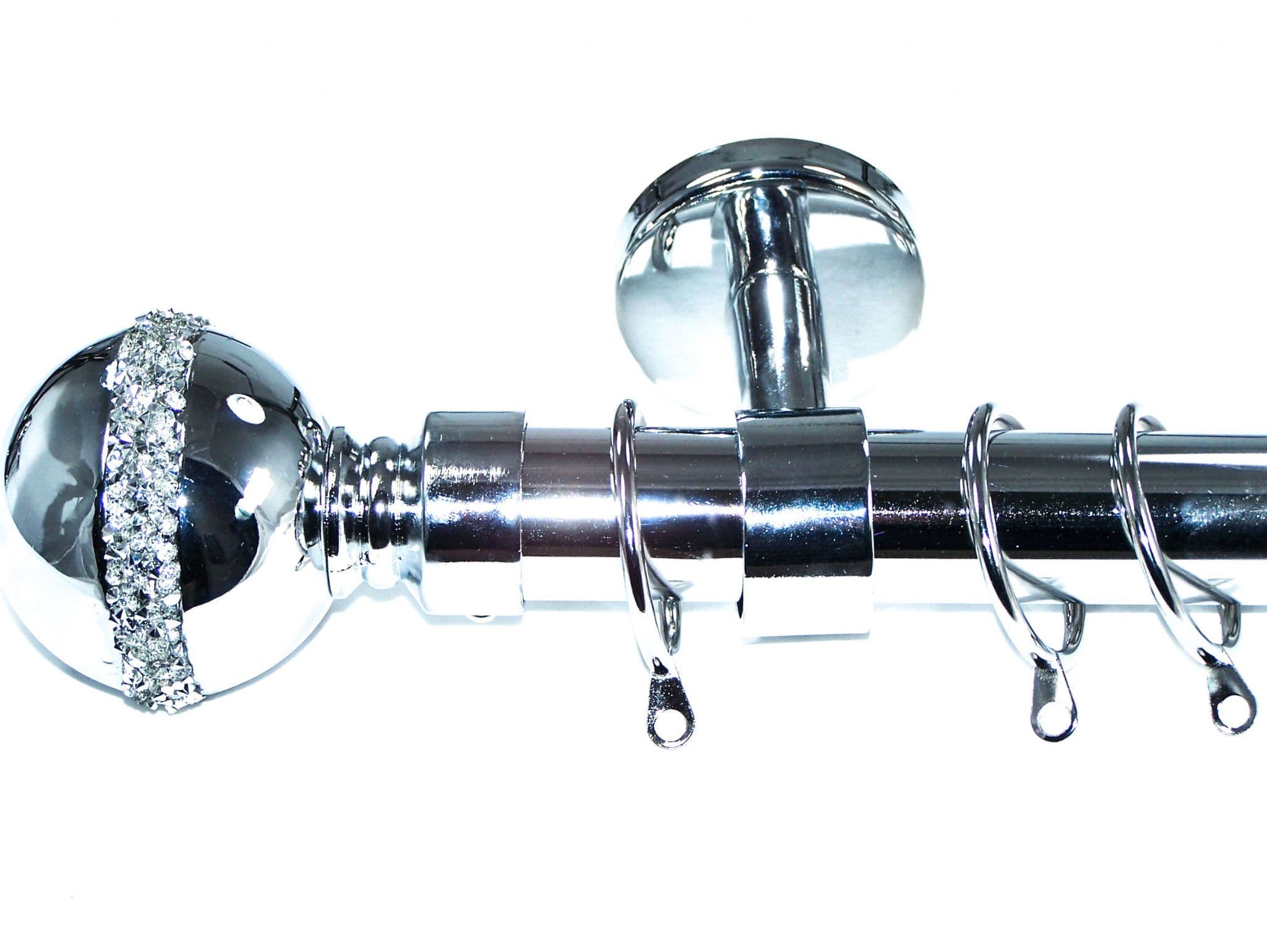 28mm Chrome Ceiling Curtain Pole Diamante Cluster Ball Finials