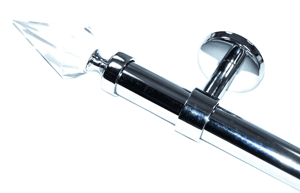 28mm Chrome Ceiling Eyelet Curtain Pole Crystal Spear Finials