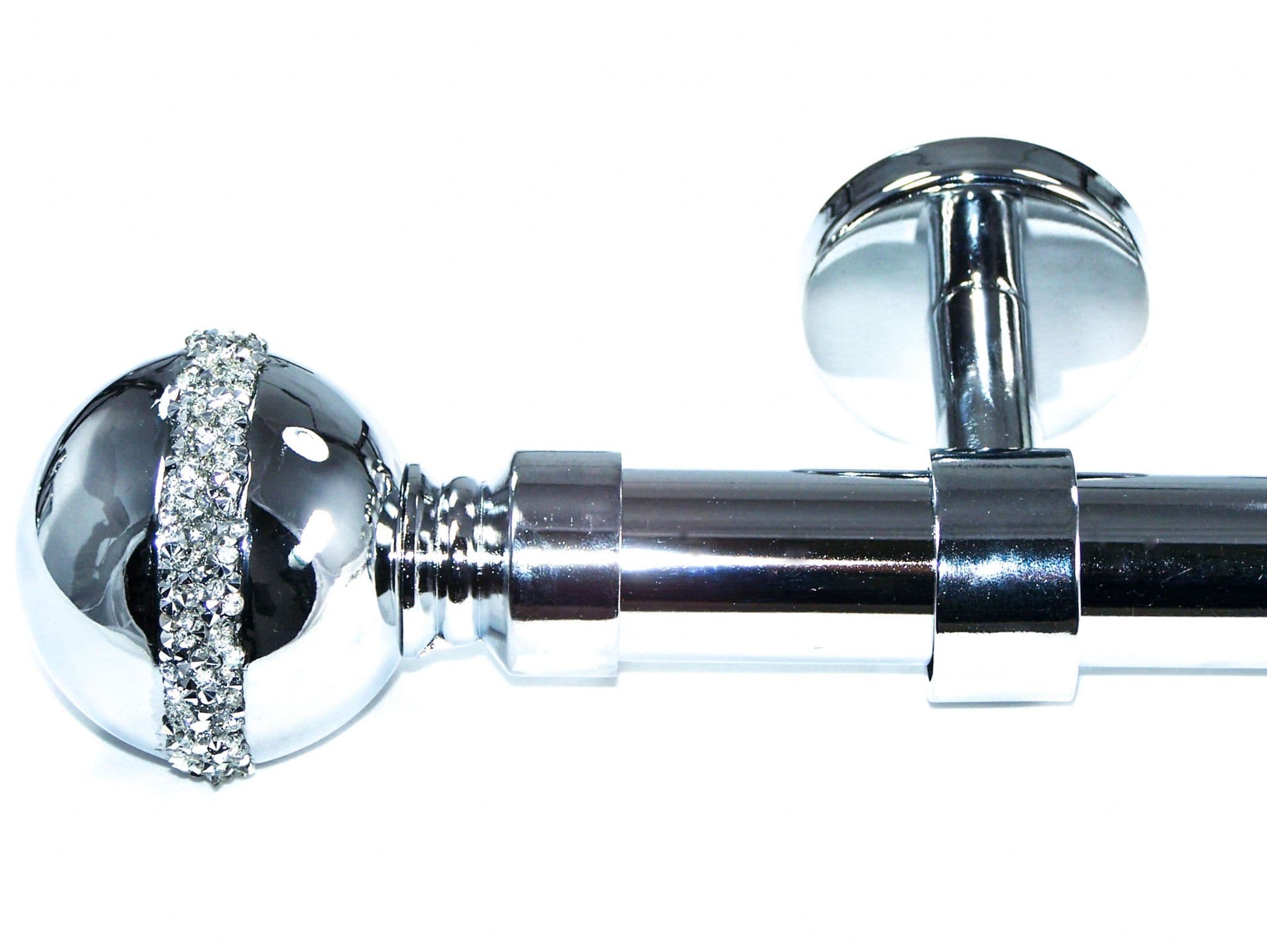 28mm Chrome Ceiling Eyelet Curtain Pole Diamante cluster Finials