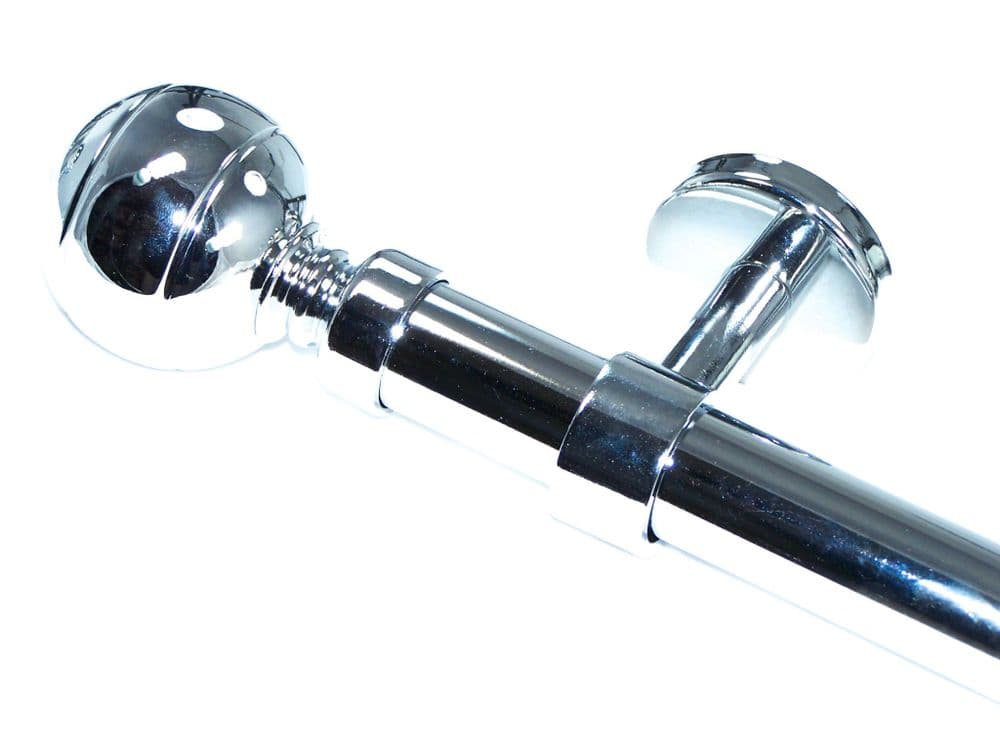 28mm Chrome Ceiling Eyelet Curtain Pole Ribbed Ball Finials