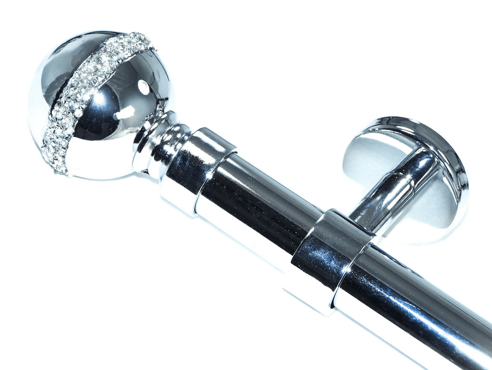 28mm Chrome Ceiling Eyelet Pole Diamante cluster Finials 1 8m / 3 6m